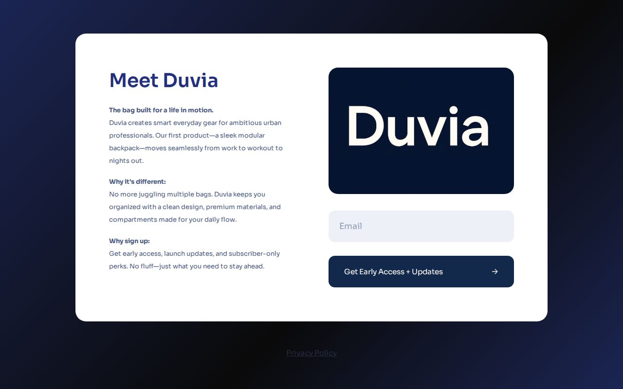 Duvia - Opt-in Page